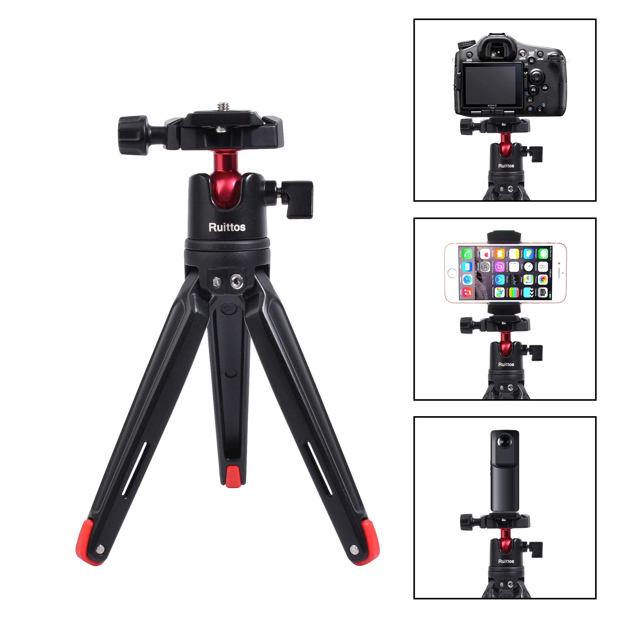 Camera Mini Tripod, Ruittos Complete Tripod Tabletop Photography Stand Monopod Base with 360 Degree Ball Head, Full Aluminumn Heavy Duty Small Tripod Compatible with Canon, Nikon, Sony