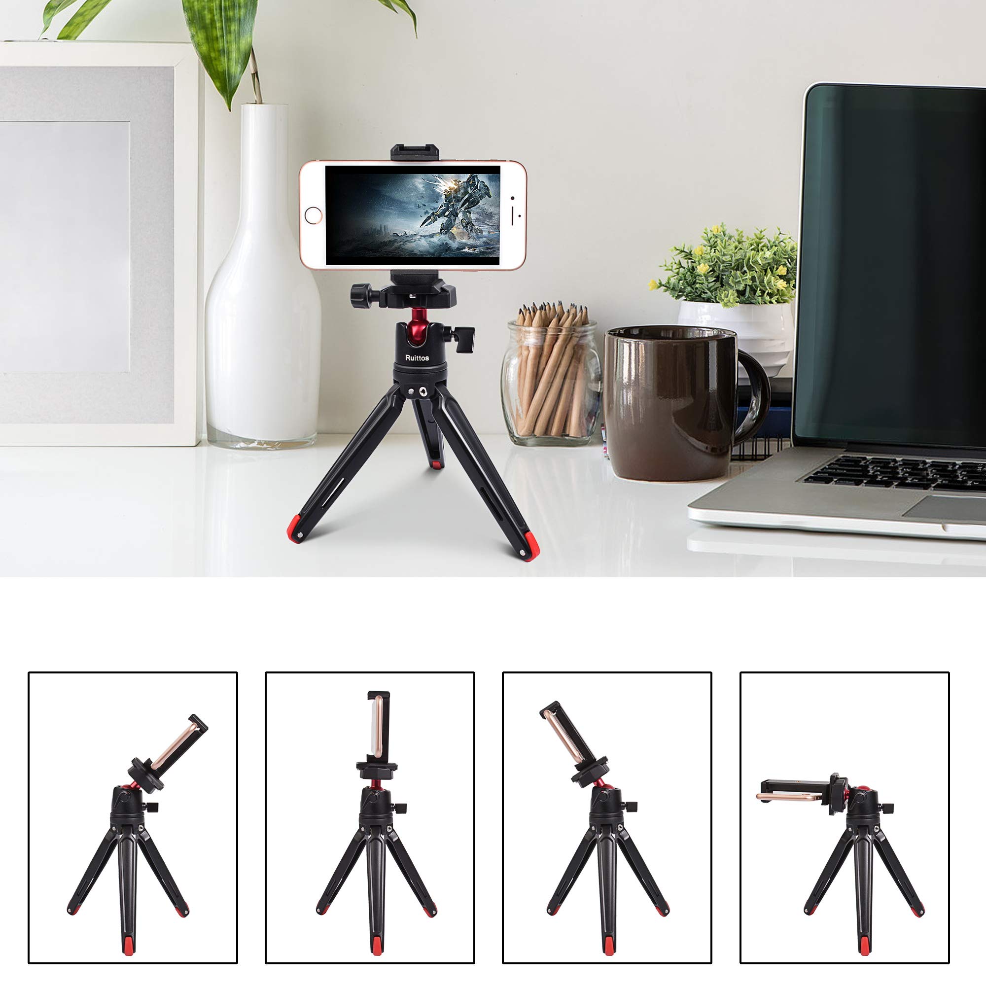 Camera Mini Tripod, Ruittos Complete Tripod Tabletop Photography Stand Monopod Base with 360 Degree Ball Head, Full Aluminumn Heavy Duty Small Tripod Compatible with Canon, Nikon, Sony