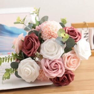 DerBlue 60pcs Artificial Roses Flowers Real Looking Fake Roses Artificial Foam Roses Decoration DIY for Wedding,Arrangements Party Home Decorations