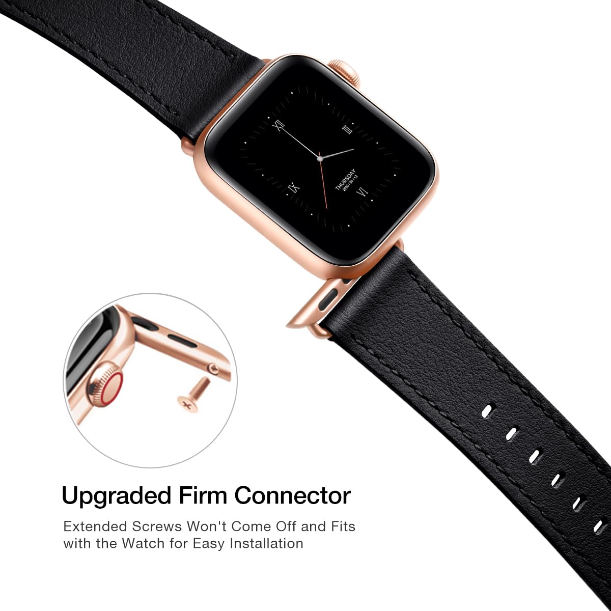 POWER PRIMACY Bands Compatible with Apple Watch Band 38mm 40mm 41mm 42mm 44mm 45mm 49mm, Genuine Leather Strap Compatible for Women Men iWatch SE Ultra Series 9 8 7 6 5 4 3 2 1 (Black/Rosegold)