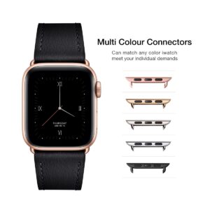 POWER PRIMACY Bands Compatible with Apple Watch Band 38mm 40mm 41mm 42mm 44mm 45mm 49mm, Genuine Leather Strap Compatible for Women Men iWatch SE Ultra Series 9 8 7 6 5 4 3 2 1 (Black/Rosegold)