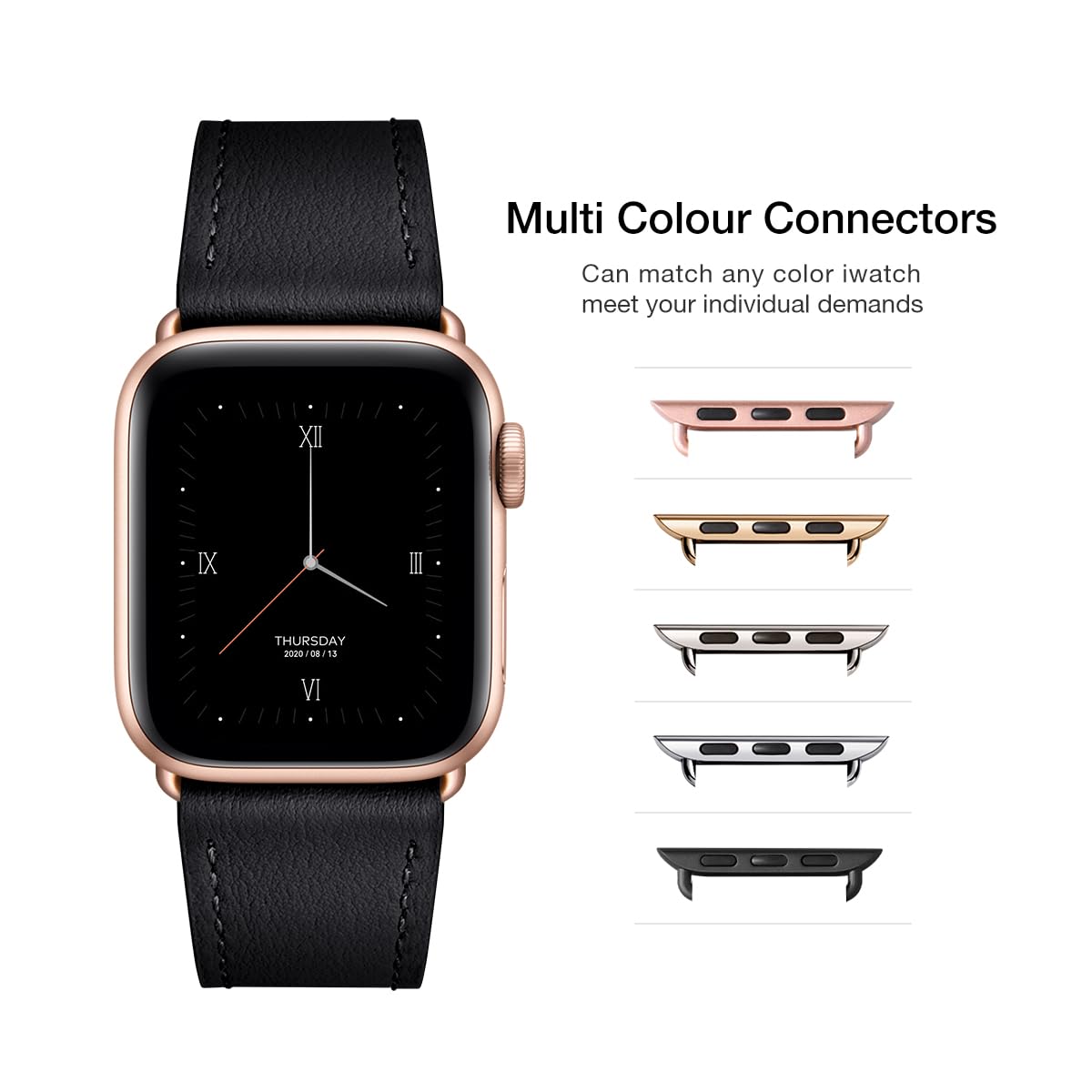 POWER PRIMACY Bands Compatible with Apple Watch Band 38mm 40mm 41mm 42mm 44mm 45mm 49mm, Genuine Leather Strap Compatible for Women Men iWatch SE Ultra Series 9 8 7 6 5 4 3 2 1 (Black/Rosegold)