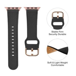 POWER PRIMACY Bands Compatible with Apple Watch Band 38mm 40mm 41mm 42mm 44mm 45mm 49mm, Genuine Leather Strap Compatible for Women Men iWatch SE Ultra Series 9 8 7 6 5 4 3 2 1 (Black/Rosegold)