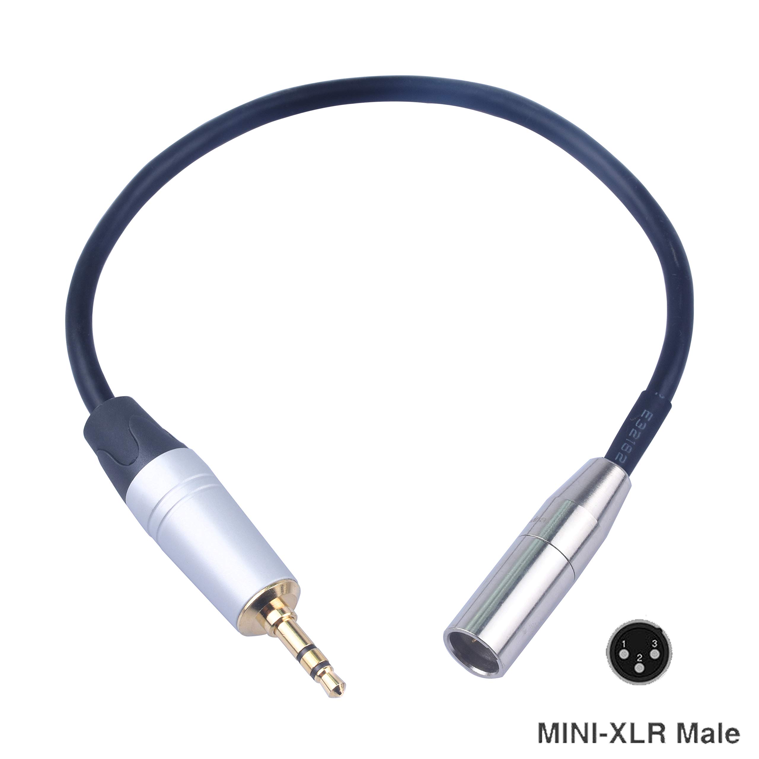 Devinal 3.5mm to Mini XLR calbe, Balanced 1/8 inch Stereo to 3 Pin Mini XLR Male Cord Adapter Connector, for Pro Lapel Mic 12 inch(30 cm)