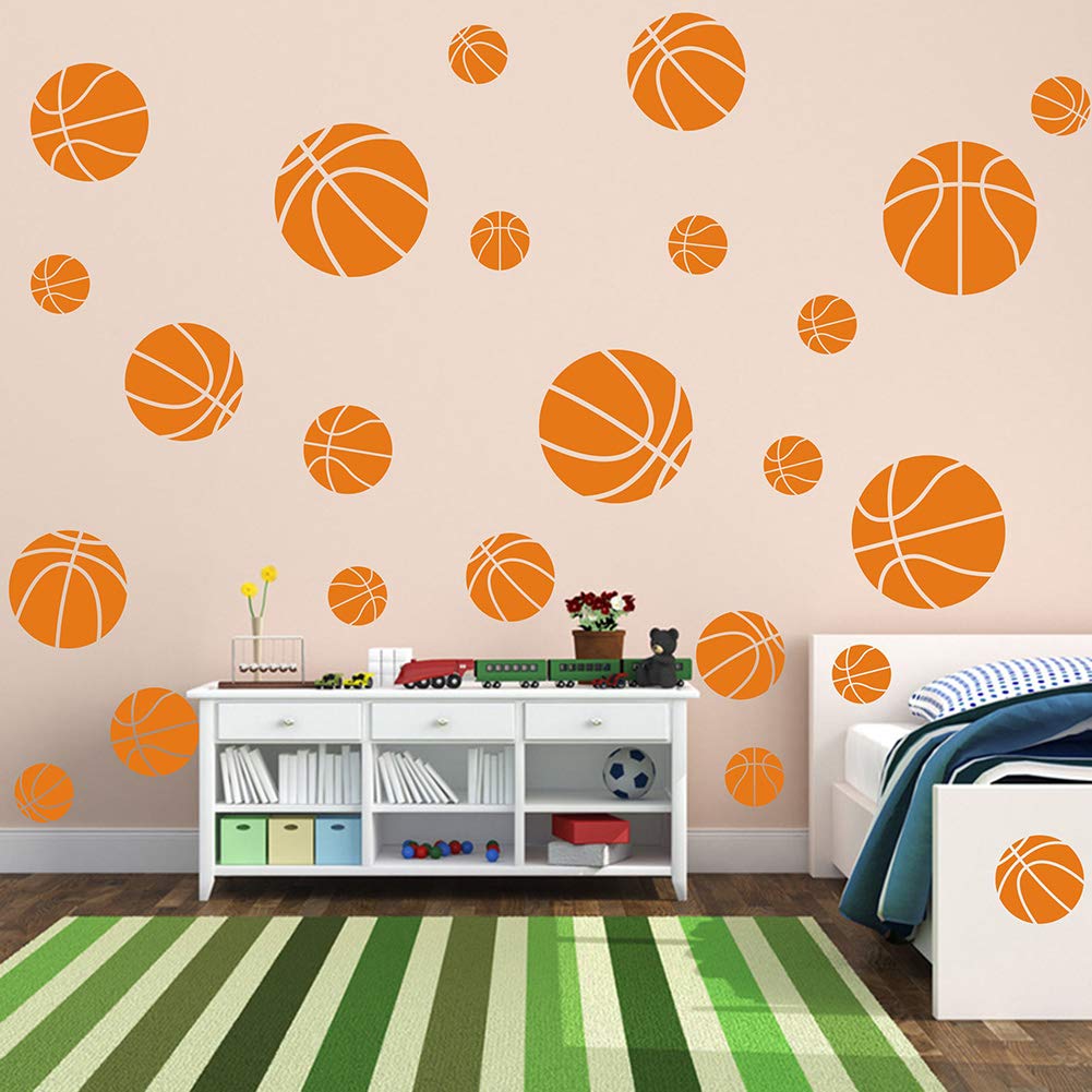 JUEKUI Set of 38pcs Basketball Sticker Wall Decals for Kids Rooms Bedroom Basketballer Fans Home Decor 5 inch / 4 inch / 3 inch / 2 inch (Orange)