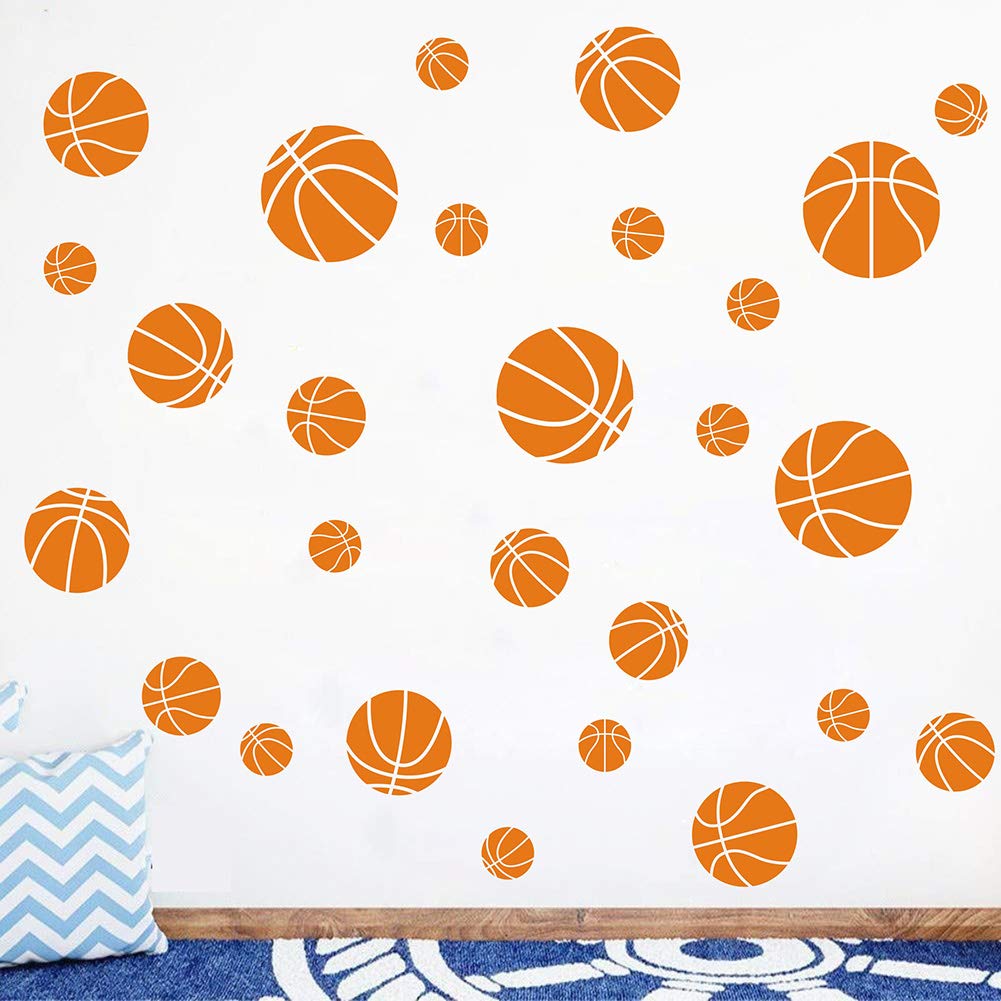 JUEKUI Set of 38pcs Basketball Sticker Wall Decals for Kids Rooms Bedroom Basketballer Fans Home Decor 5 inch / 4 inch / 3 inch / 2 inch (Orange)