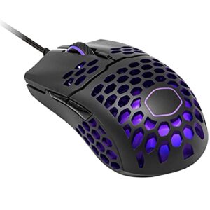 cooler master mm711 rgb-led lightweight 60g wired gaming mouse - 16000 dpi optical sensor, 20 million click omron switches, smooth glide ptfe feet, and ambidextrous honeycomb shell - matte black