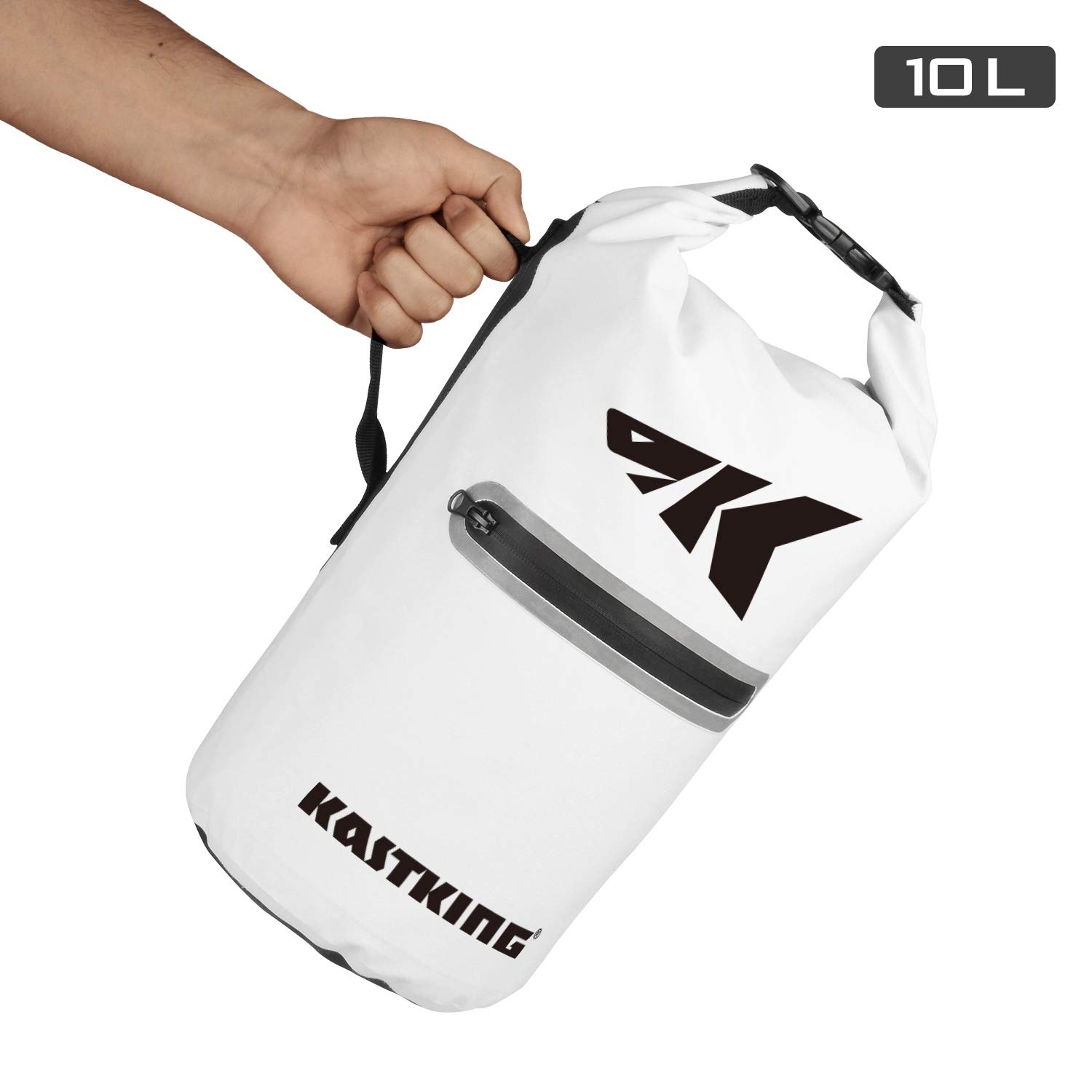 KastKing Cyclone Seal Dry Bag - 100% Waterproof Bag with Phone Case Front Zippered Pocket,Perfect for Beach,Fishing,Kayaking,Boating,Hiking,Camping,Biking,Skiing,White,20L