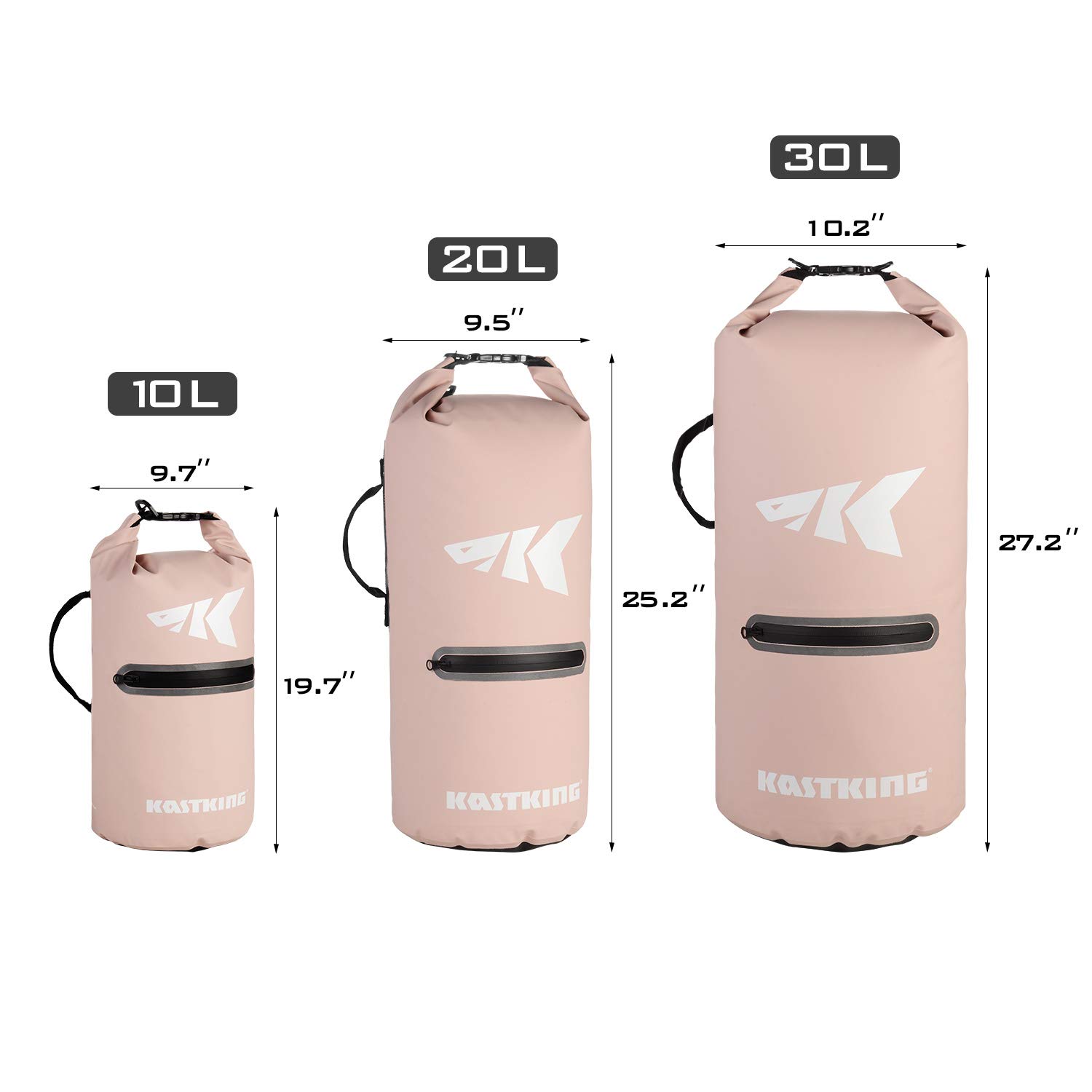 KastKing Cyclone Seal Dry Bag - Best-in-Class 100% Waterproof Bag with Phone Case Front Zippered Pocket,Perfect for Beach,Fishing, Kayaking,Boating,Hiking,Camping,Pink,10L