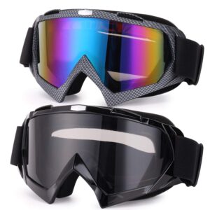 rngeo ski goggles, 2 pack motorcycle goggles snowboard glasses men women uv protection anti-glare