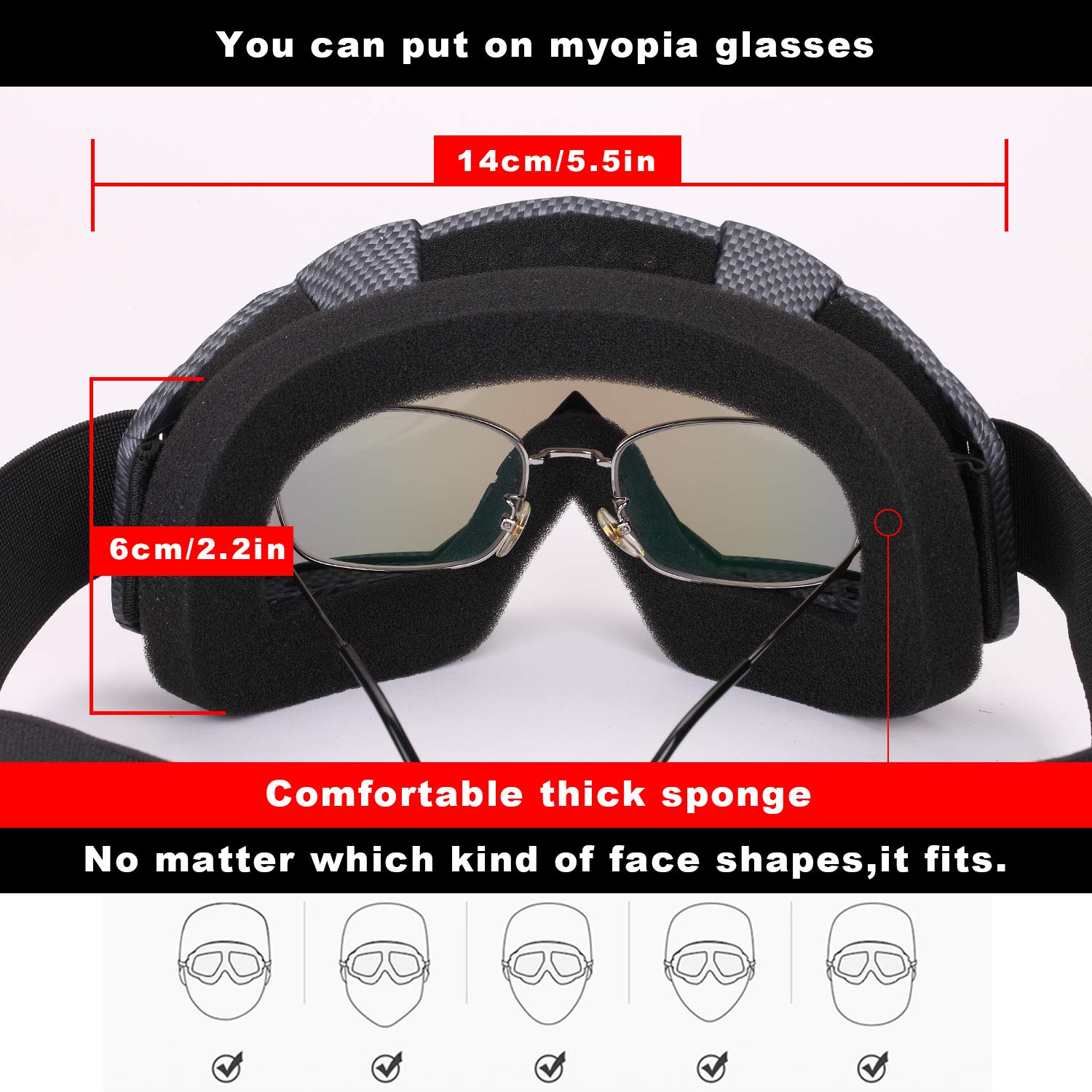 Rngeo Ski Goggles, 2 Pack Motorcycle Goggles Snowboard Glasses Men Women UV Protection Anti-Glare