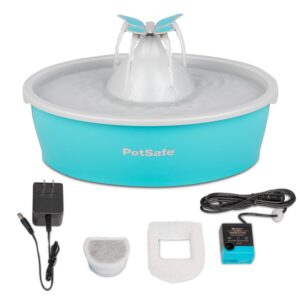 petsafe butterfly cat water fountain with pump & filters-cute water dispenser with 50 oz capacity-pump & filters keep water clean & fresh-filter contains 2x more carbon than other brands, blue/white