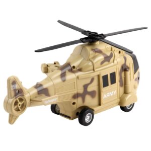 Vokodo Military Helicopter 11" With Lights Sounds Push And Go Includes Rescue Basket Durable Toy Friction Power Kids Army Soldier Chopper Pretend Play Truck Great Gift For Children Boys Girls Toddlers