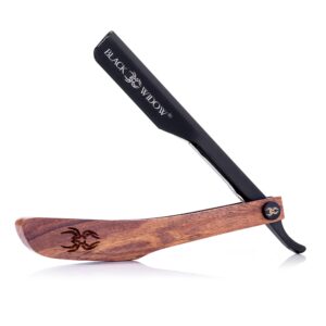 barber straight razor, professional barber straight edge razor - barber razor compatible with straight razor blade for barber by black widow (1.5mm) (wood)