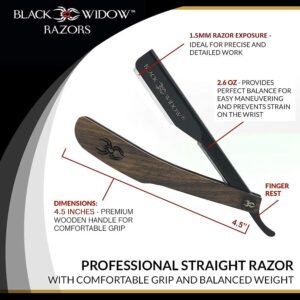 Barber Straight Razor, Professional Barber Straight Edge Razor - Barber Razor Compatible with Straight Razor Blade for Barber by Black Widow (1.5mm) (Wood)