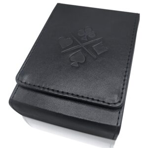 luck lab single deck leather playing card case/holder - black- fits poker and bridge size cards