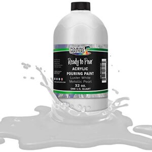 pouring masters luster white metallic pearl acrylic ready to pour pouring paint – premium 32-ounce pre-mixed water-based - for canvas, wood, paper, crafts, tile, rocks and more