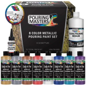 u.s. art supply pouring masters 8-color metallic ready to pour acrylic metallic pouring paint set - premium pre-mixed high flow 8-ounce bottles - for canvas, wood, paper, crafts, tile, rocks and more