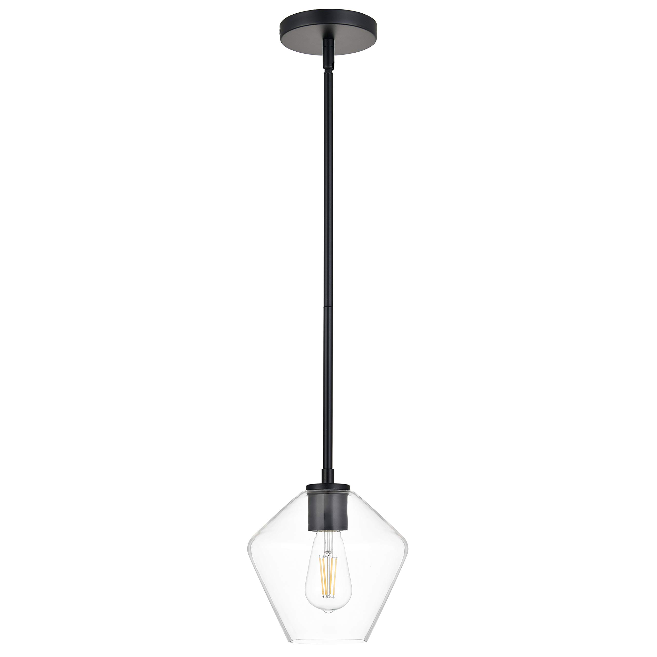 Linea di Liara Macaria Modern Glass Farmhouse Pendant Lighting for Kitchen Island and Over Sink Lighting Fixtures Matte Black Pendant Light Hanging Ceiling Light Angled Clear Glass Shade, UL Listed