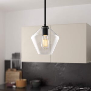 Linea di Liara Macaria Modern Glass Farmhouse Pendant Lighting for Kitchen Island and Over Sink Lighting Fixtures Matte Black Pendant Light Hanging Ceiling Light Angled Clear Glass Shade, UL Listed