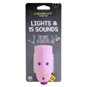 Hornit Mini Nano - Bike & Scooter Horn and Light for Children and Kids - 15 Sound Effects / 3 Light Settings (Pink/Purple)