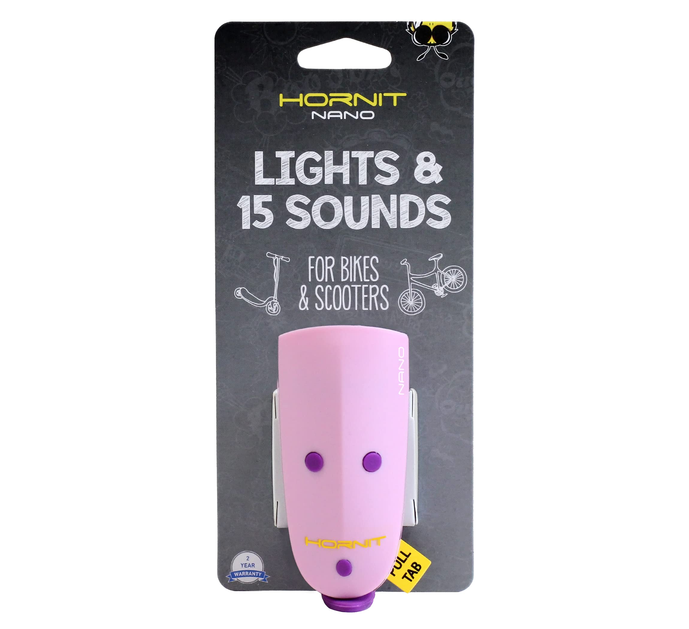 Hornit Mini Nano - Bike & Scooter Horn and Light for Children and Kids - 15 Sound Effects / 3 Light Settings (Pink/Purple)