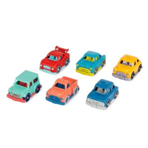 battat- wonder wheels- set of 6 mini toy cars for kids – race car, truck, taxi, police car, retro car, 4x4 – pretend play- recyclable materials - mini riders- 1 year +