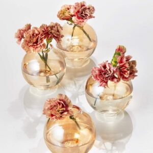 Serene Spaces Living Set of 48 Amber Luster Ball Glass Bud Vase, Short Vases for Centerpieces for Home Decor, Events, Weddings, Measures 3" Tall & 2.75" Diameter