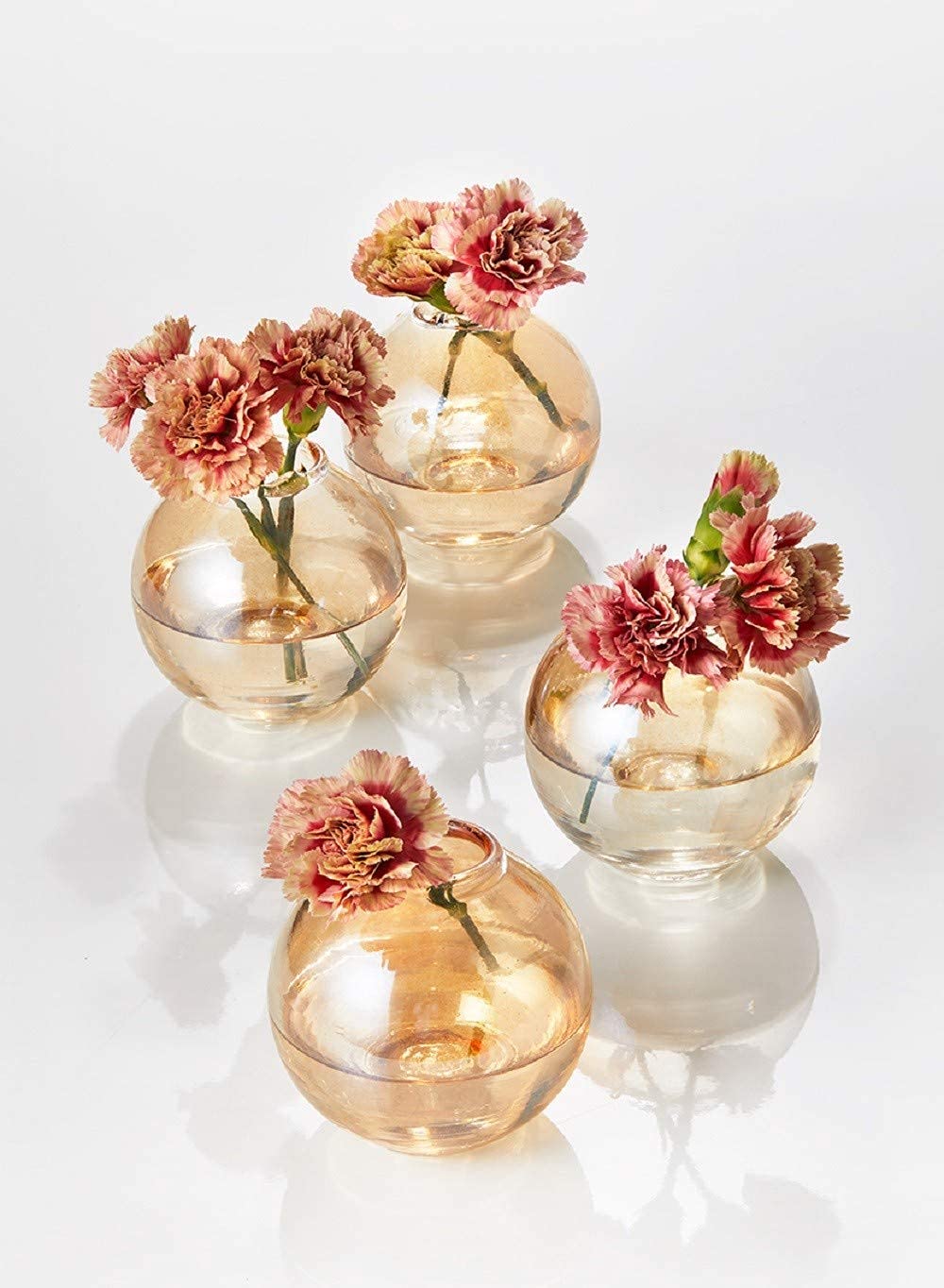 Serene Spaces Living Set of 48 Amber Luster Ball Glass Bud Vase, Short Vases for Centerpieces for Home Decor, Events, Weddings, Measures 3" Tall & 2.75" Diameter