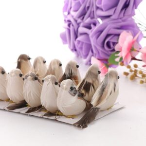 Ewer 36Pcs Artificial Simulation Foam Bird Feathers Bird Cute Mini Sparrow Ornaments DIY Craft for Christmas Tree Wedding Decoration Home Garden Party Accessories, 39inch/10cm