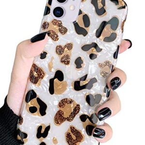 J.west for iPhone 11 Case 6.1 inch, Luxury Sparkle Bling Translucent White Leopard Print Soft Silicone TPU Phone Case Slim Fit Fashion Cheetah Pattern Design Protective Case for Girls Women