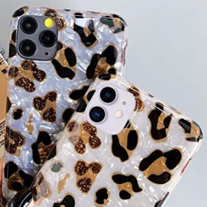 J.west for iPhone 11 Case 6.1 inch, Luxury Sparkle Bling Translucent White Leopard Print Soft Silicone TPU Phone Case Slim Fit Fashion Cheetah Pattern Design Protective Case for Girls Women