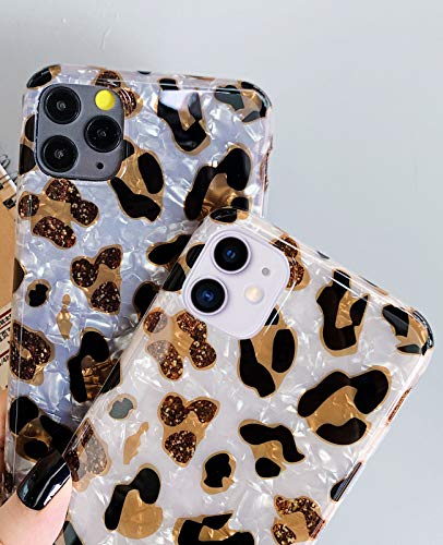 J.west for iPhone 11 Case 6.1 inch, Luxury Sparkle Bling Translucent White Leopard Print Soft Silicone TPU Phone Case Slim Fit Fashion Cheetah Pattern Design Protective Case for Girls Women