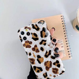 J.west for iPhone 11 Case 6.1 inch, Luxury Sparkle Bling Translucent White Leopard Print Soft Silicone TPU Phone Case Slim Fit Fashion Cheetah Pattern Design Protective Case for Girls Women