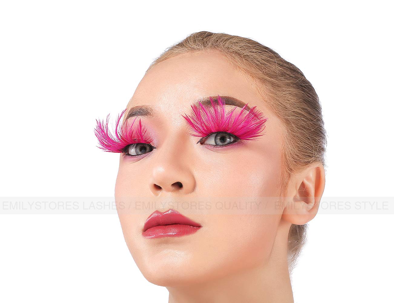 EMILYSTORES Pink Faux-Feather Costume Eye Lashes For Halloween, Dramatic Eyelashes, Party Looking, 1 Pair