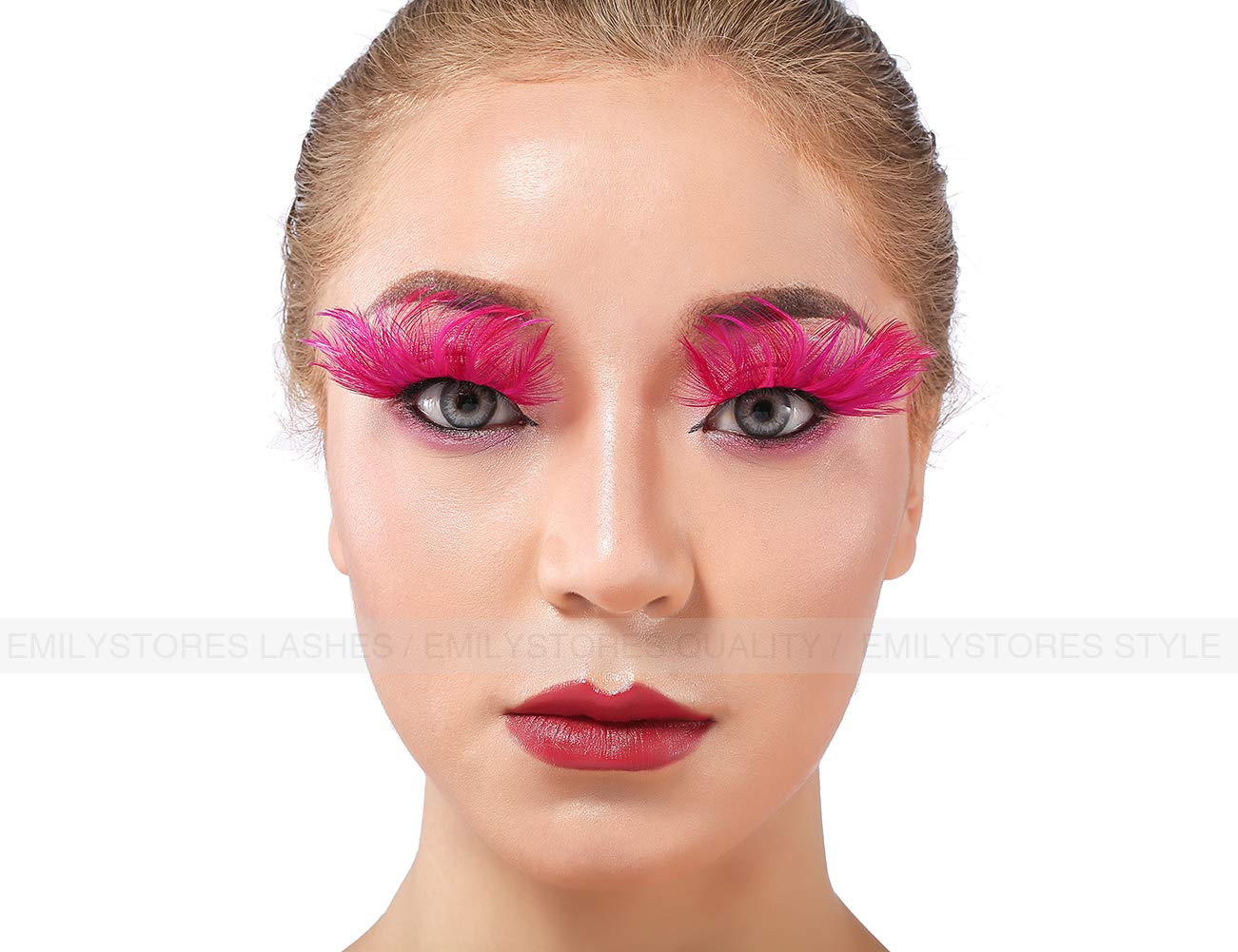 EMILYSTORES Pink Faux-Feather Costume Eye Lashes For Halloween, Dramatic Eyelashes, Party Looking, 1 Pair