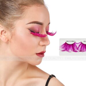 EMILYSTORES Pink Faux-Feather Costume Eye Lashes For Halloween, Dramatic Eyelashes, Party Looking, 1 Pair