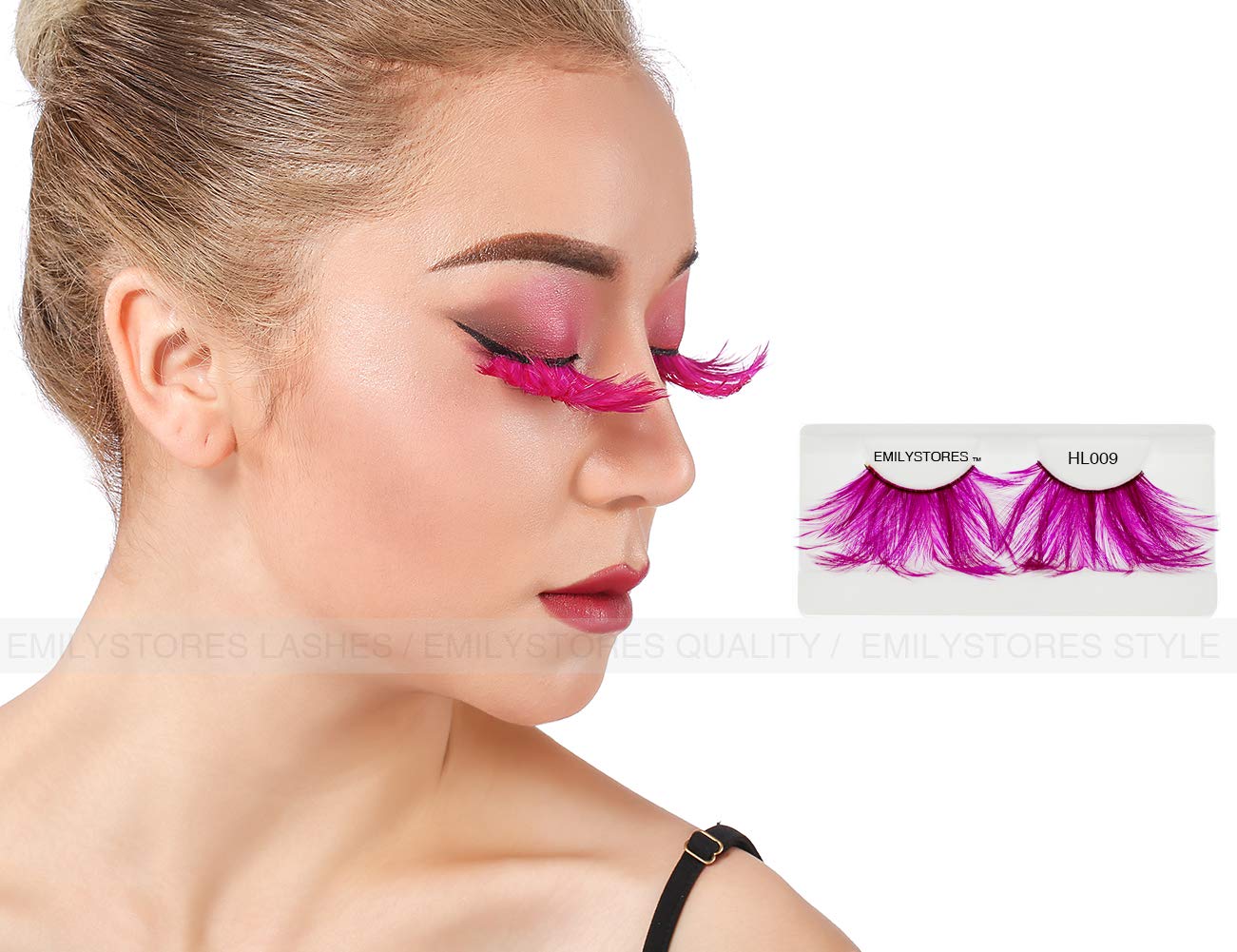 EMILYSTORES Pink Faux-Feather Costume Eye Lashes For Halloween, Dramatic Eyelashes, Party Looking, 1 Pair