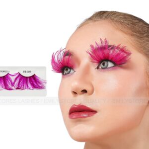 EMILYSTORES Pink Faux-Feather Costume Eye Lashes For Halloween, Dramatic Eyelashes, Party Looking, 1 Pair