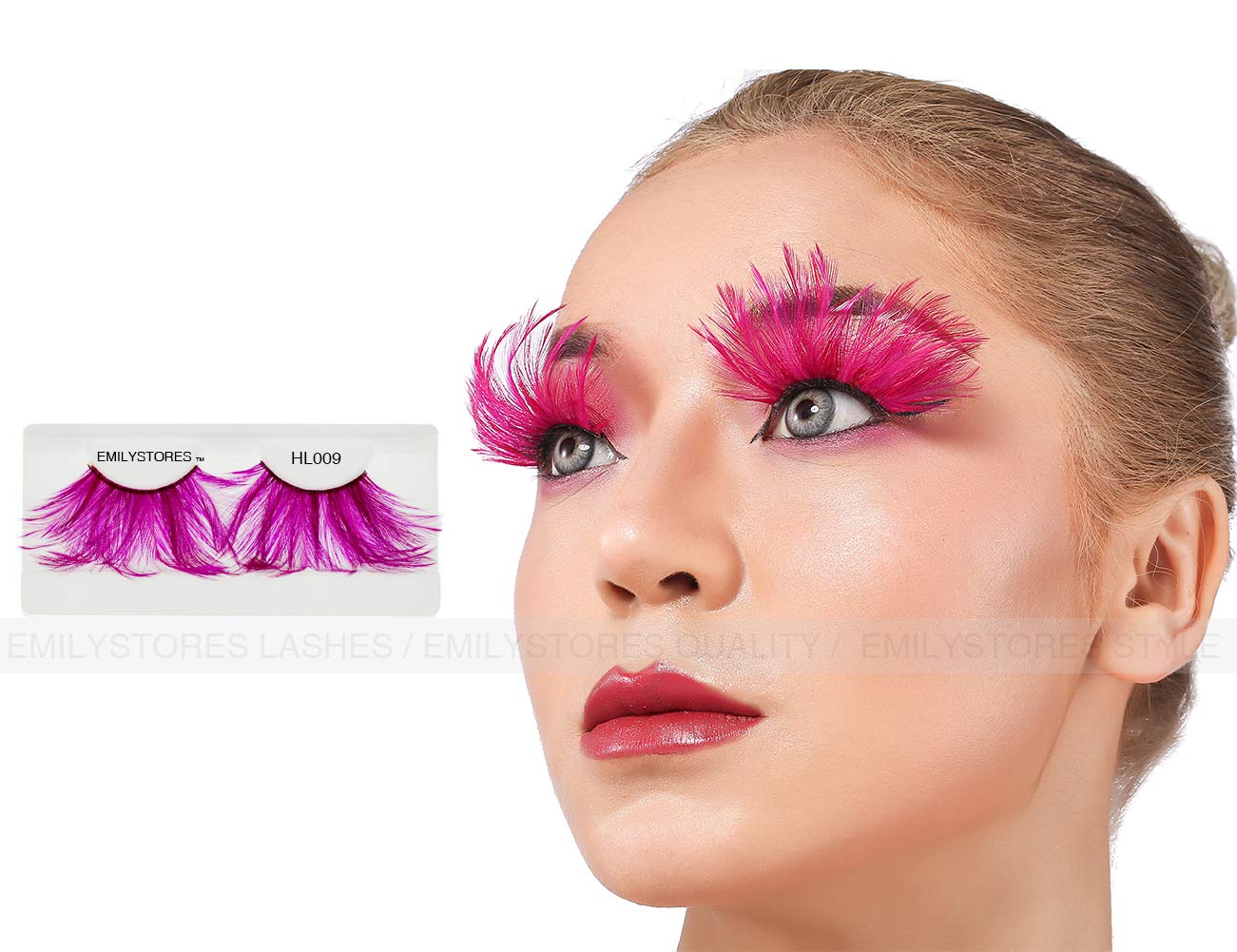 EMILYSTORES Pink Faux-Feather Costume Eye Lashes For Halloween, Dramatic Eyelashes, Party Looking, 1 Pair