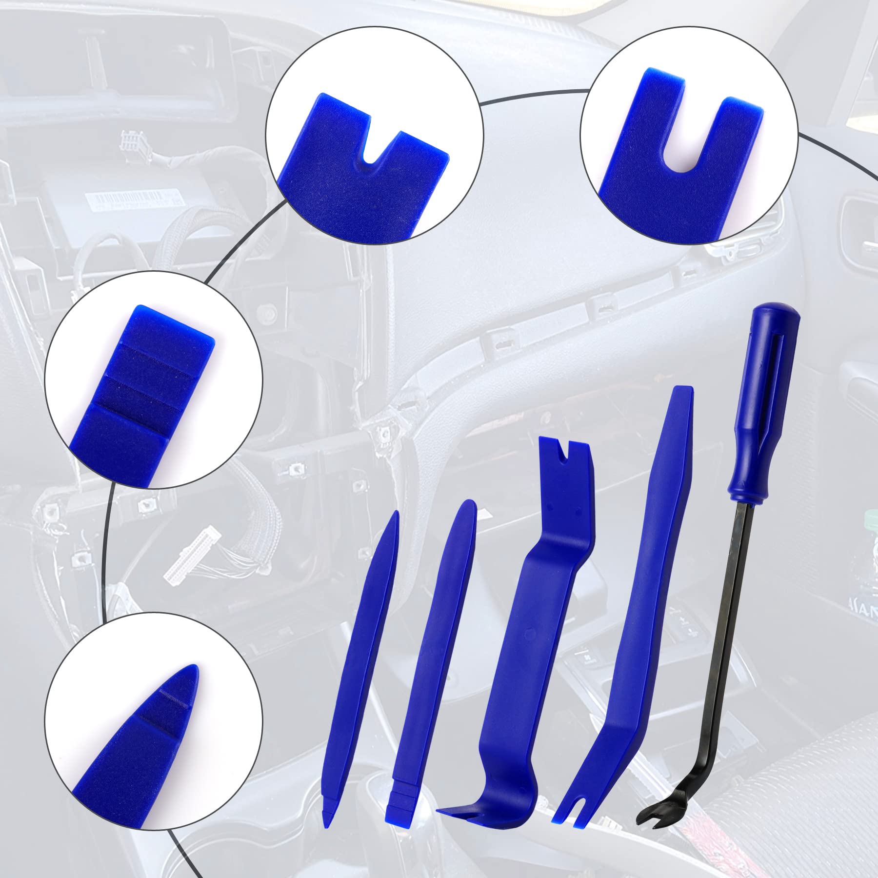 LivTee 5 pcs Auto Trim Removal Tool Kit, No Scratch Plastic Pry Tool Kit - Interior Door Panel Clip Fastener Removal Set for Vehicle Dash Radio Audio Installer (Blue)