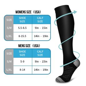 BLUEENJOY Copper Compression Socks for Women & Men (6 pairs) - Best Support for Nurses, Running, Hiking, Recovery