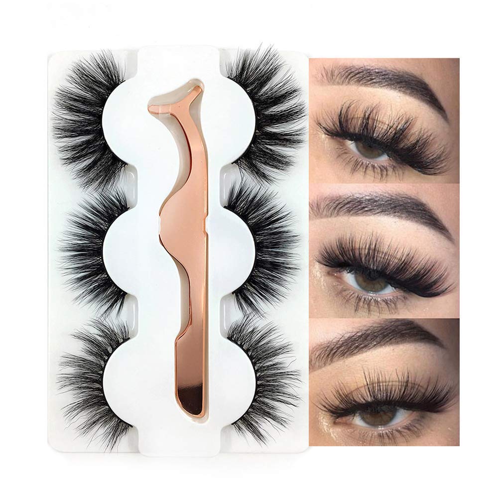 3 Styles False Eyelashes Synthetic Fiber Material 3D Mink Lashes 100% Handmade Natural Fluffy Long Soft Reusable Fake Eyelashes with Eyelash Applicator (3 Pairs)