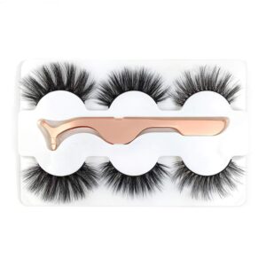 3 Styles False Eyelashes Synthetic Fiber Material 3D Mink Lashes 100% Handmade Natural Fluffy Long Soft Reusable Fake Eyelashes with Eyelash Applicator (3 Pairs)