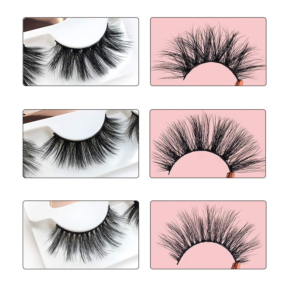 3 Styles False Eyelashes Synthetic Fiber Material 3D Mink Lashes 100% Handmade Natural Fluffy Long Soft Reusable Fake Eyelashes with Eyelash Applicator (3 Pairs)