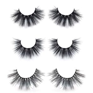 3 Styles False Eyelashes Synthetic Fiber Material 3D Mink Lashes 100% Handmade Natural Fluffy Long Soft Reusable Fake Eyelashes with Eyelash Applicator (3 Pairs)