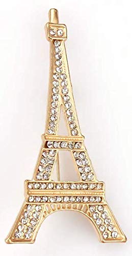 France - Paris Eiffel Tower Gold Plated Alloy Zinc Crystal Brooch