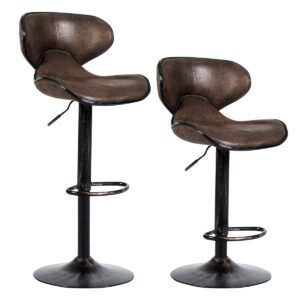 costway vintage barstools, set of 2 swivel bar stool with backrest, footrest and height adjustable, counter barstool for bar, kitchen, dining room, living room and bistro pub, retro brown