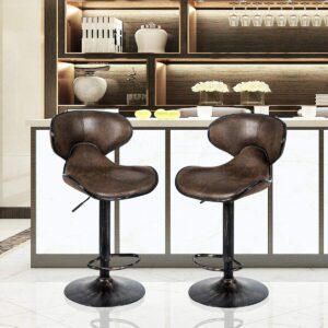 COSTWAY Vintage Barstools, Set of 2 Swivel Bar Stool with Backrest, Footrest and Height Adjustable, Counter Barstool for Bar, Kitchen, Dining Room, Living Room and Bistro Pub, Retro Brown