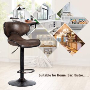 COSTWAY Vintage Barstools, Set of 2 Swivel Bar Stool with Backrest, Footrest and Height Adjustable, Counter Barstool for Bar, Kitchen, Dining Room, Living Room and Bistro Pub, Retro Brown